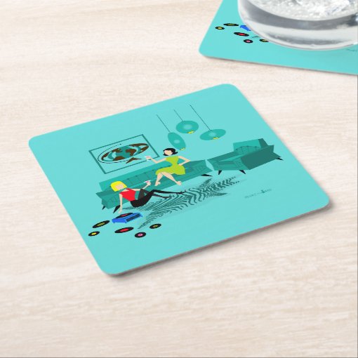 Retro Girls' Night In Hard Paper Coaster | Zazzle