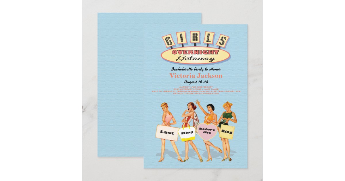Retro Girls Overnight getaway Invitations | Zazzle