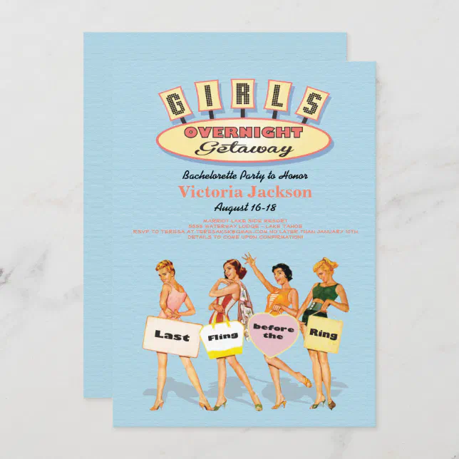 Retro Girls Overnight getaway Invitations | Zazzle