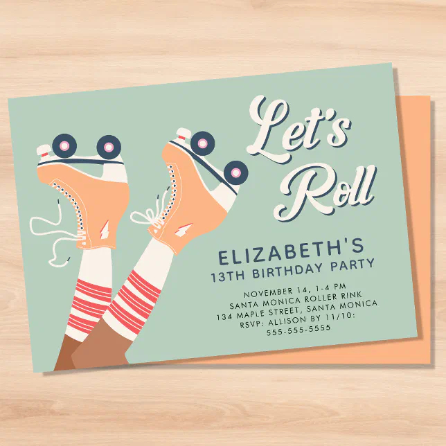 Retro Girls Roller Skating Birthday Party Invitation | Zazzle