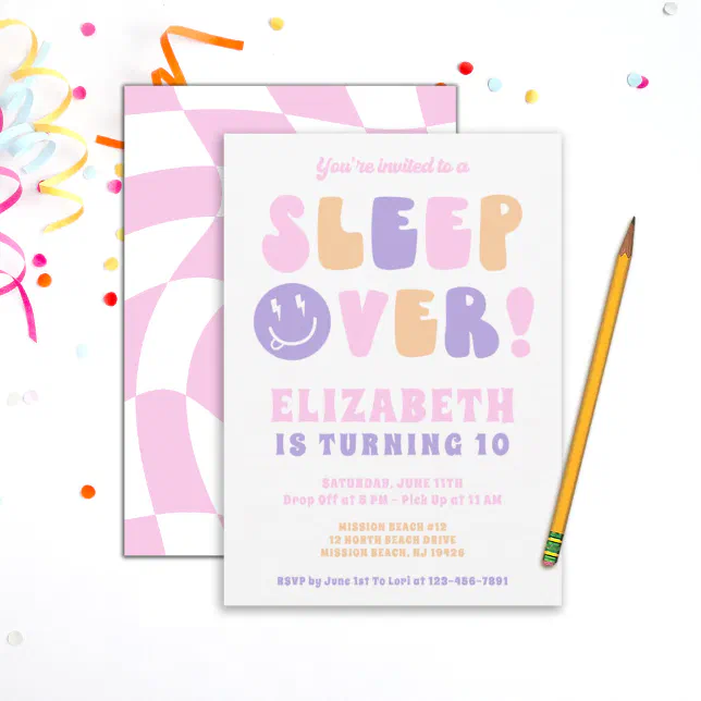 Retro Girls Sleep Over Party Invitation | Zazzle