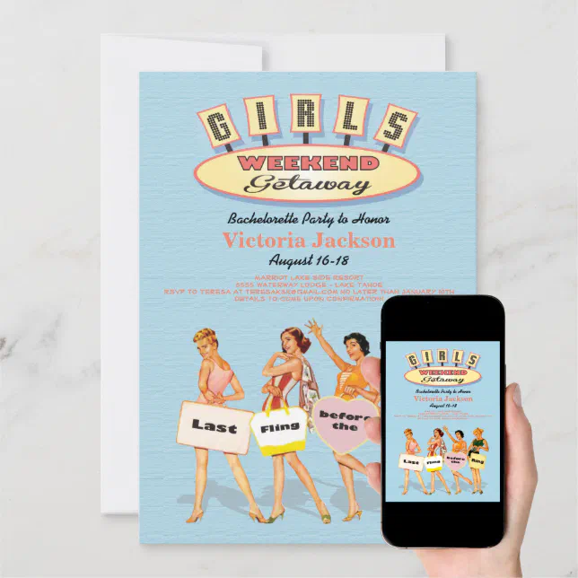 Retro Girls Weekend getaway Invitations | Zazzle