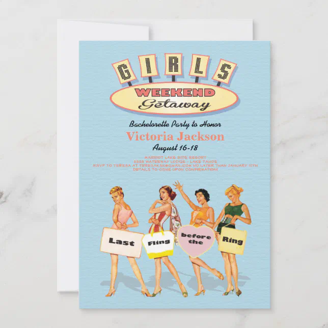 Retro Girls Weekend getaway Invitations | Zazzle
