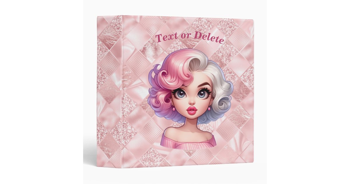 Retro Glamour Girl Animated Cute Cartoon Beauty 3 Ring Binder | Zazzle