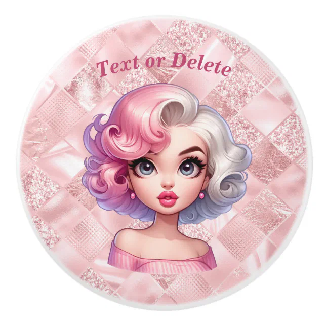 Retro Glamour Girl Animated Cute Cartoon Beauty Ceramic Knob | Zazzle