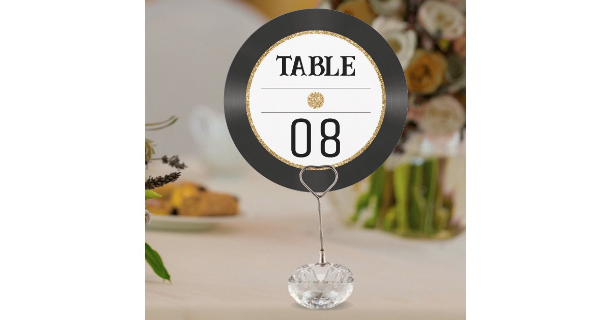 Retro Gold Glitter Vinyl Record Table Number | Zazzle