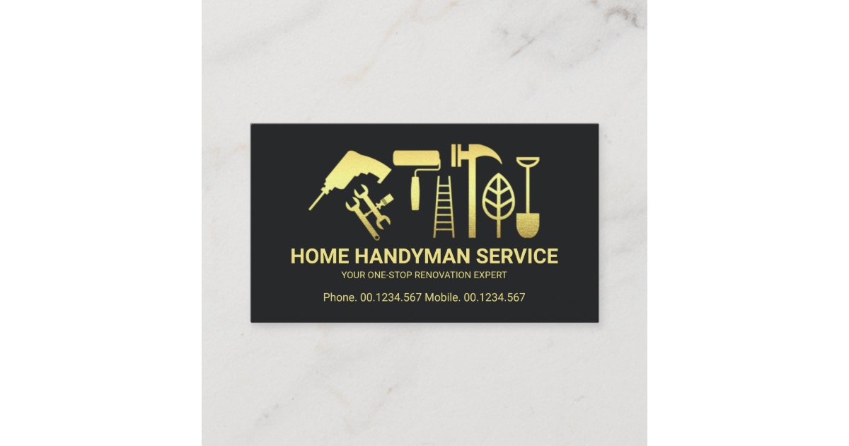 Retro Gold Handyman Tools Motif Business Card | Zazzle