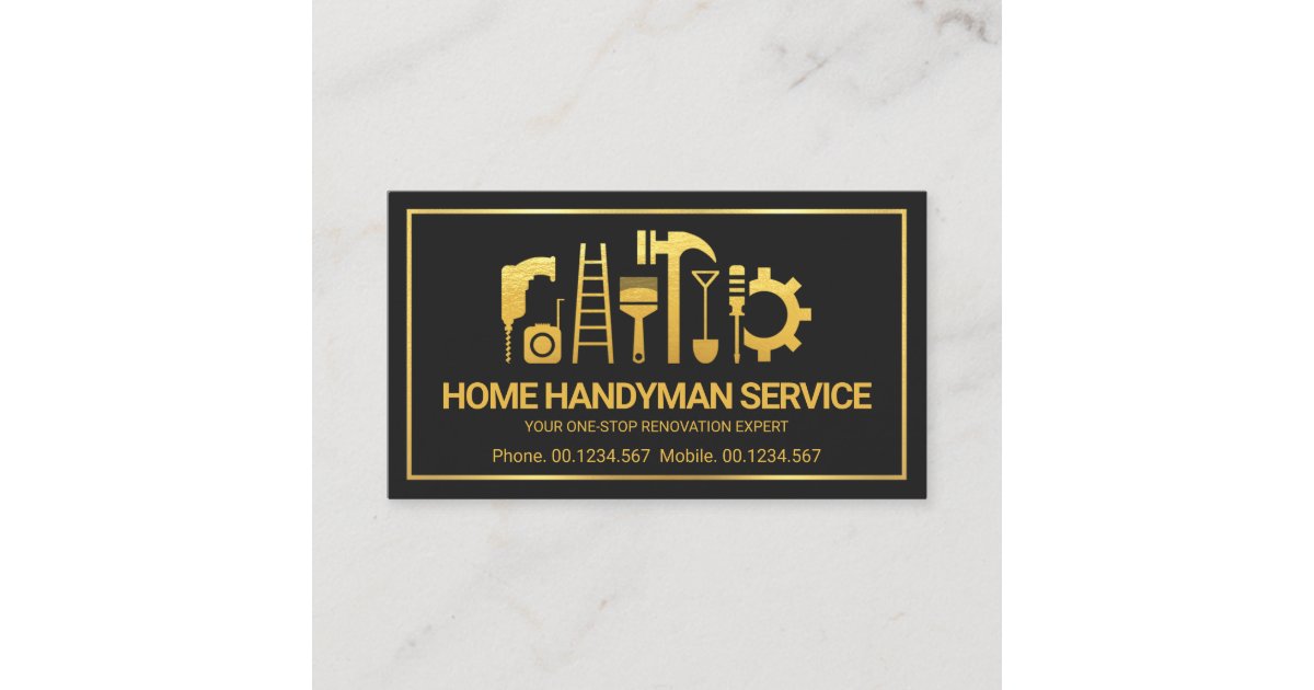 Retro Gold Handyman Tools Motif, Odd Jobs Business Card | Zazzle