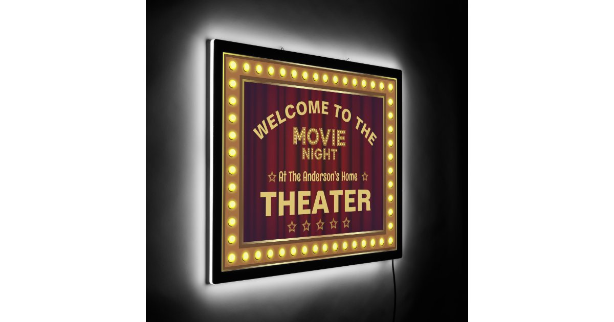 Retro Gold Lights Movie Night Gold Typography LED Sign | Zazzle