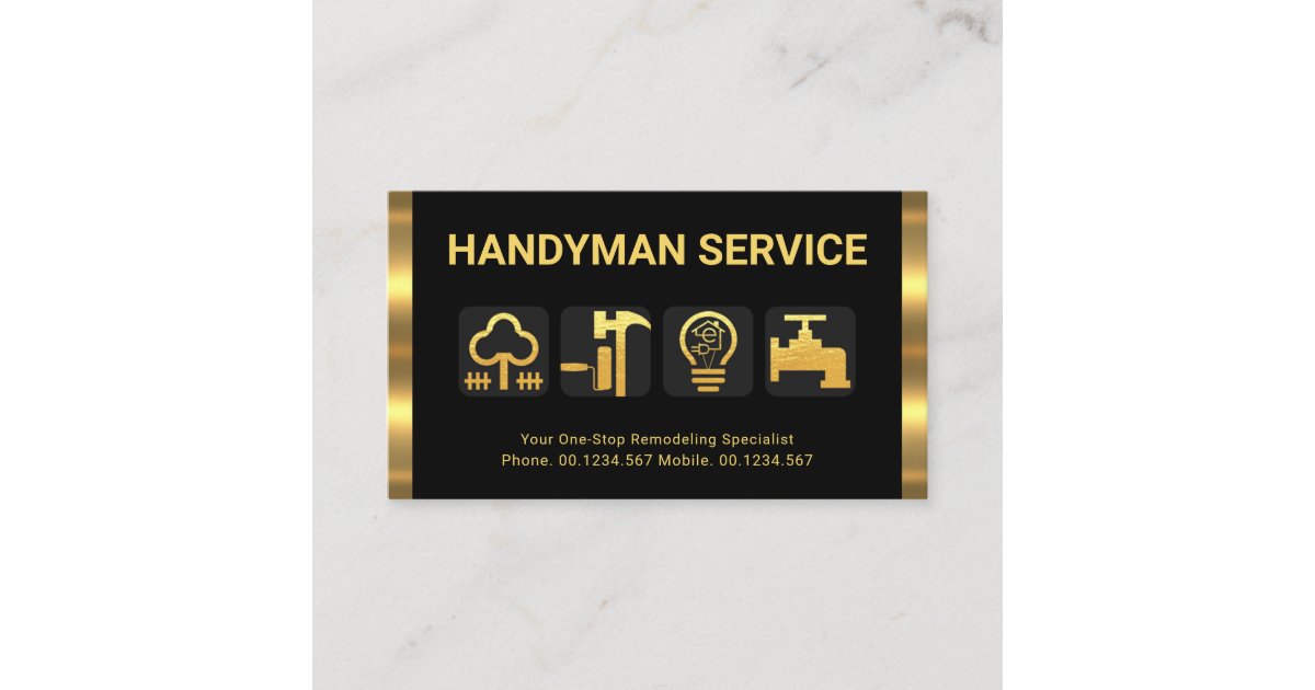 Retro Gold Stripes Handyman Tool Icons Business Card | Zazzle