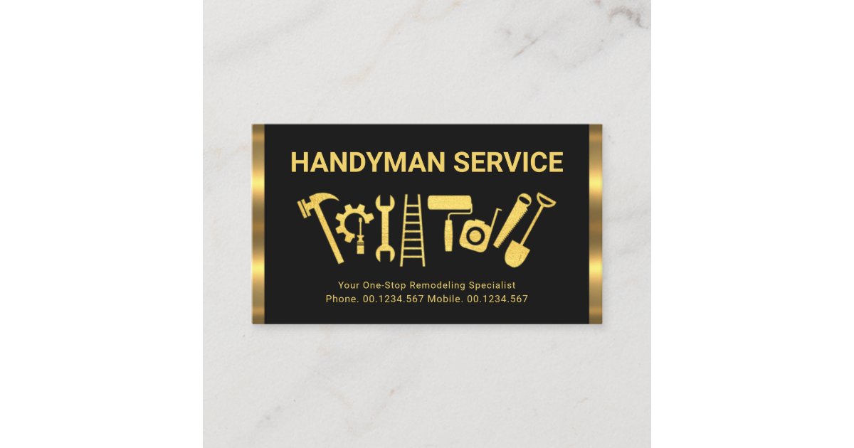 Retro Gold Stripes Handyman Tools Business Card | Zazzle