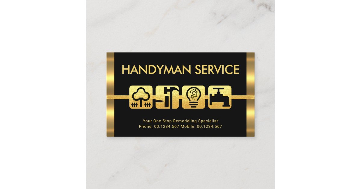 Retro Gold Stripes Handyman Tools Motif Business Card | Zazzle