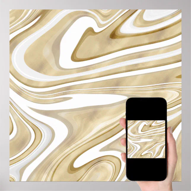 Retro Gold Swirl Liquid Painting Aesthetic Design Poster | Zazzle