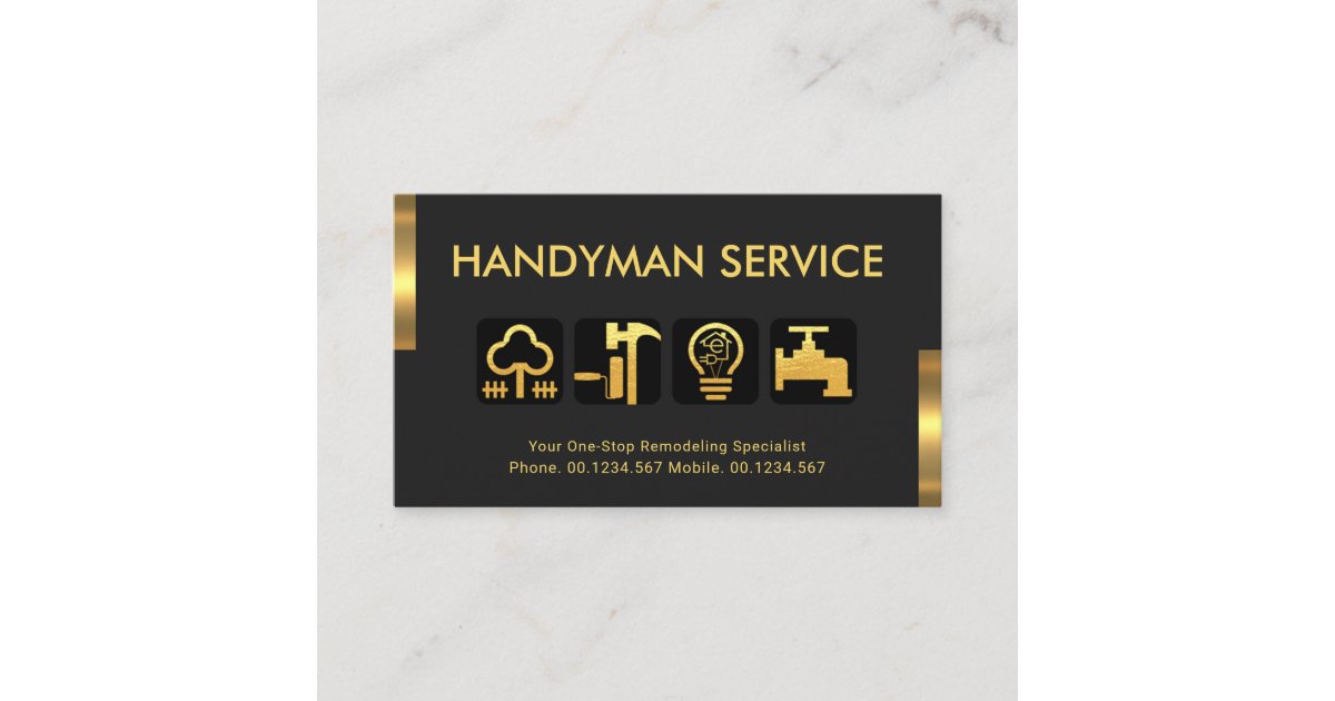 Retro Gold Tabs Handyman Tool Icons Business Card | Zazzle