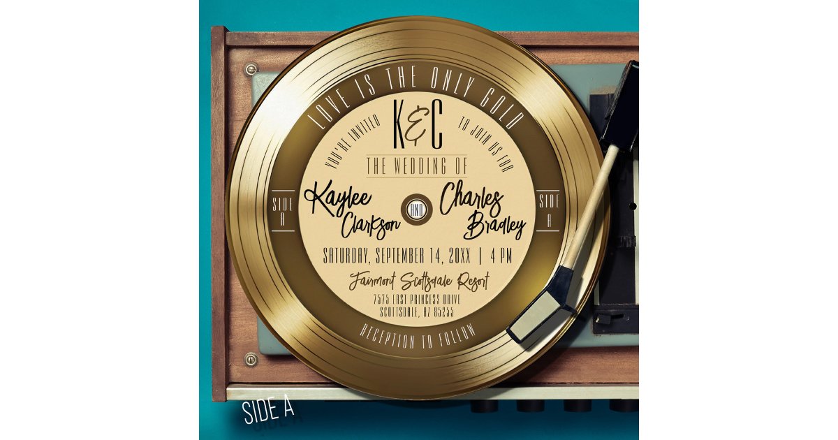 Retro Gold Vinyl Record Unique Vintage Wedding Invitation | Zazzle