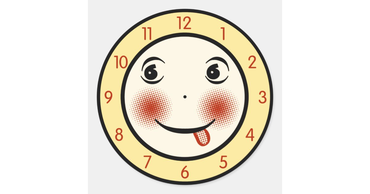 Retro Goofy Clock Face Classic Round Sticker | Zazzle