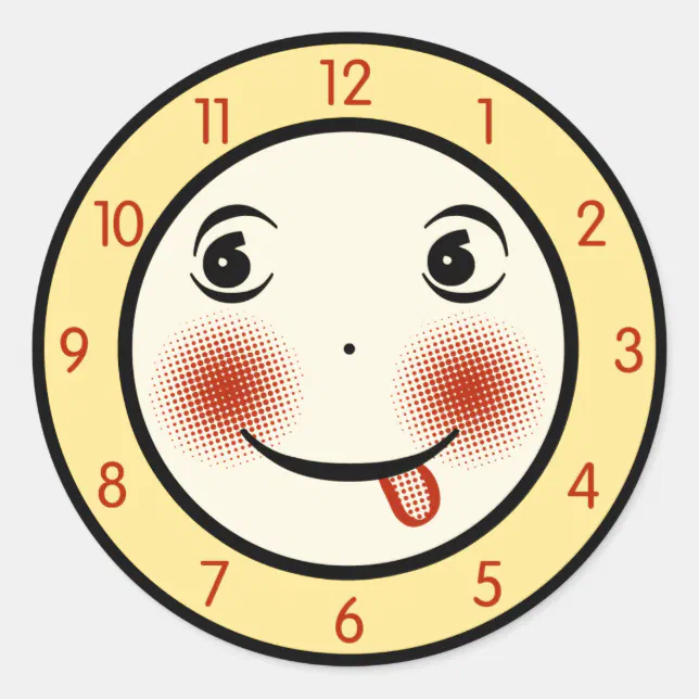 Retro Goofy Clock Face Classic Round Sticker | Zazzle