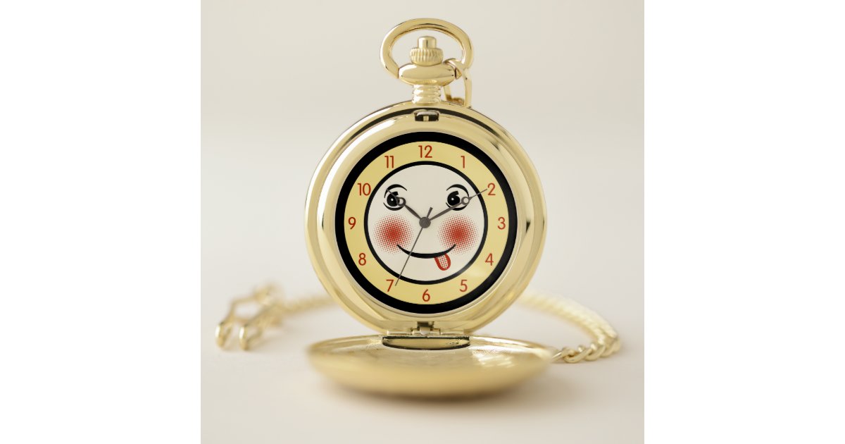 Retro Goofy Clock Face Pocket Watch | Zazzle