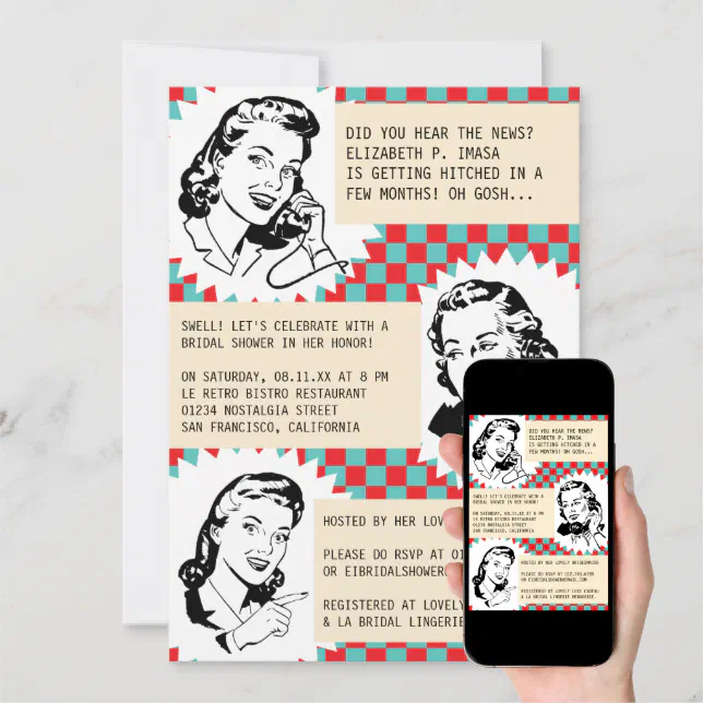 Retro Gossip Gals Bridal Shower Invitations | Zazzle