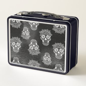 Retro Gothic Style Sugar Skull Black Metal Lunch Box | Zazzle
