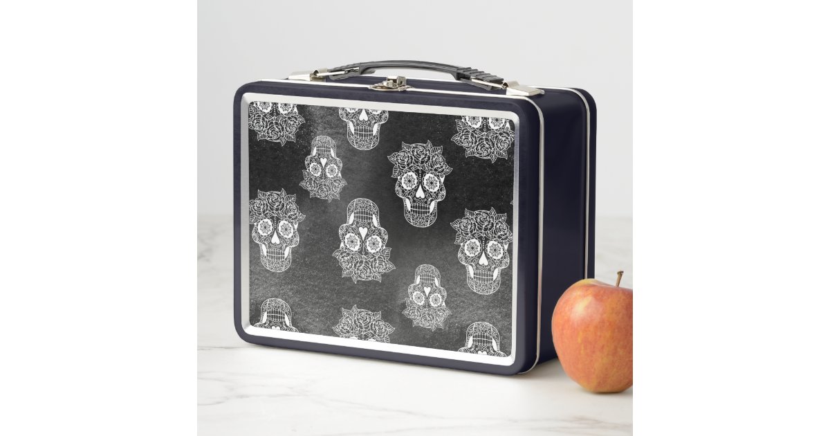 Retro Gothic Style Sugar Skull Black Metal Lunch Box | Zazzle