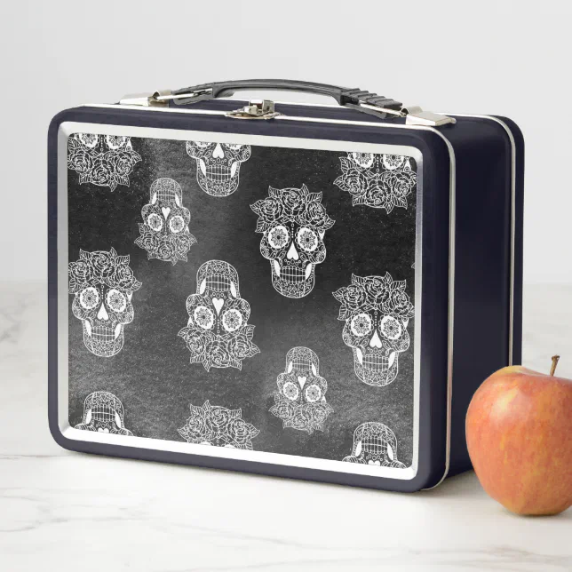 Retro Gothic Style Sugar Skull Black Metal Lunch Box | Zazzle