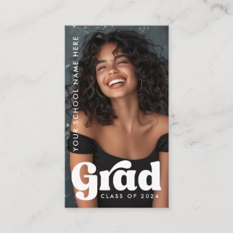 Retro grad overlay student graduation black photo business card | Zazzle