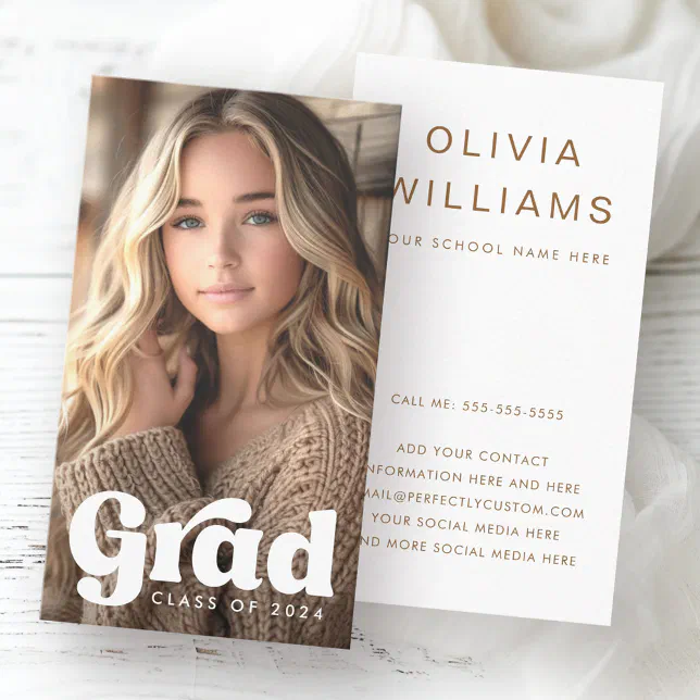 Retro grad student graduation networking photo business card | Zazzle