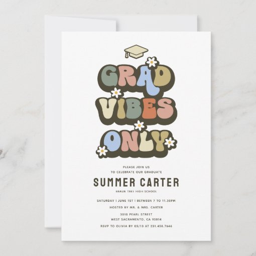 Retro Grad Vibes Only Graduation Party Invitation | Zazzle
