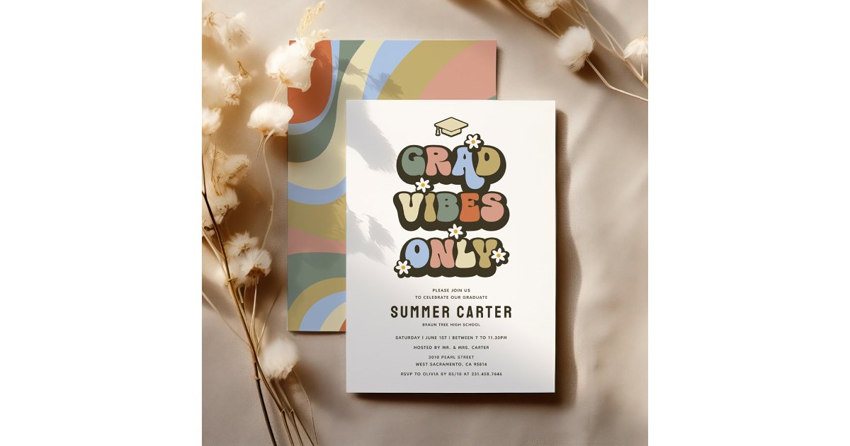 Retro Grad Vibes Only Graduation Party Invitation | Zazzle
