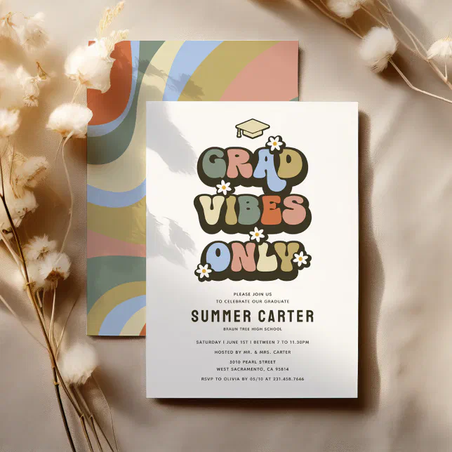 Retro Grad Vibes Only Graduation Party Invitation | Zazzle