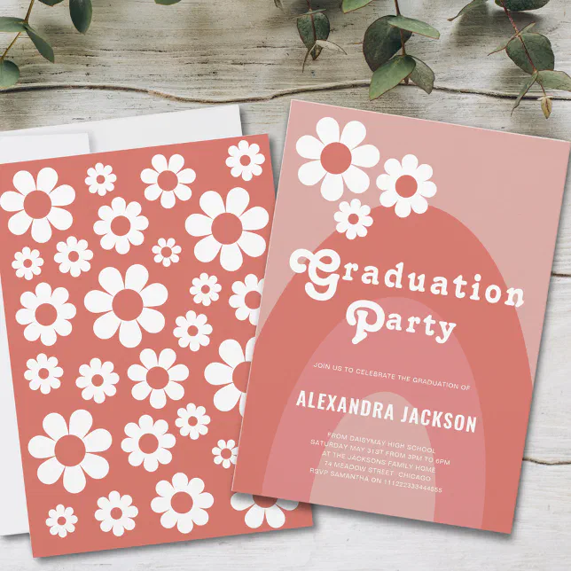 Retro Graduation Party simple Daisy Invitation | Zazzle