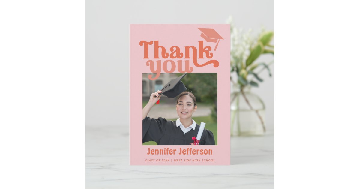 Retro Graduation Thank you Photo Card | Zazzle