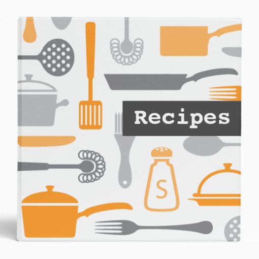Retro gray orange kitchen recipe binder organizer | Zazzle