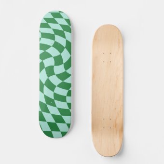 Retro Green And Blue Warped Checkered Checkerboard Skateboard | Zazzle
