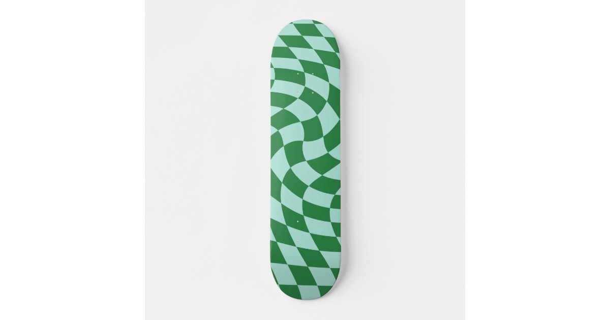 Retro Green And Blue Warped Checkered Checkerboard Skateboard | Zazzle