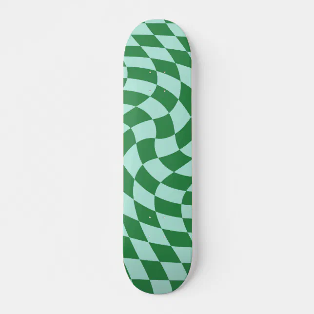 Retro Green And Blue Warped Checkered Checkerboard Skateboard | Zazzle