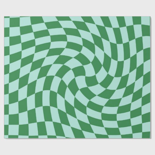 Retro Green And Blue Warped Checkered Checkerboard Wrapping Paper | Zazzle