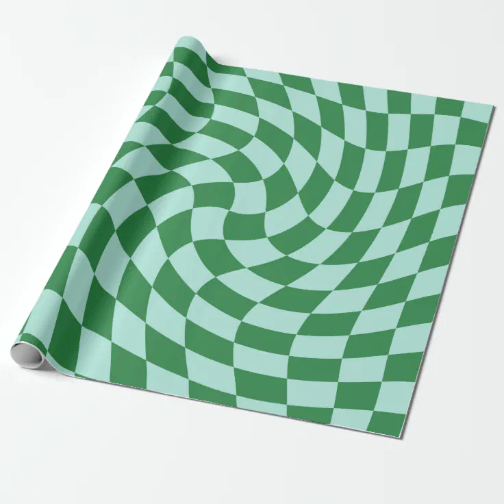 Retro Green And Blue Warped Checkered Checkerboard Wrapping Paper | Zazzle