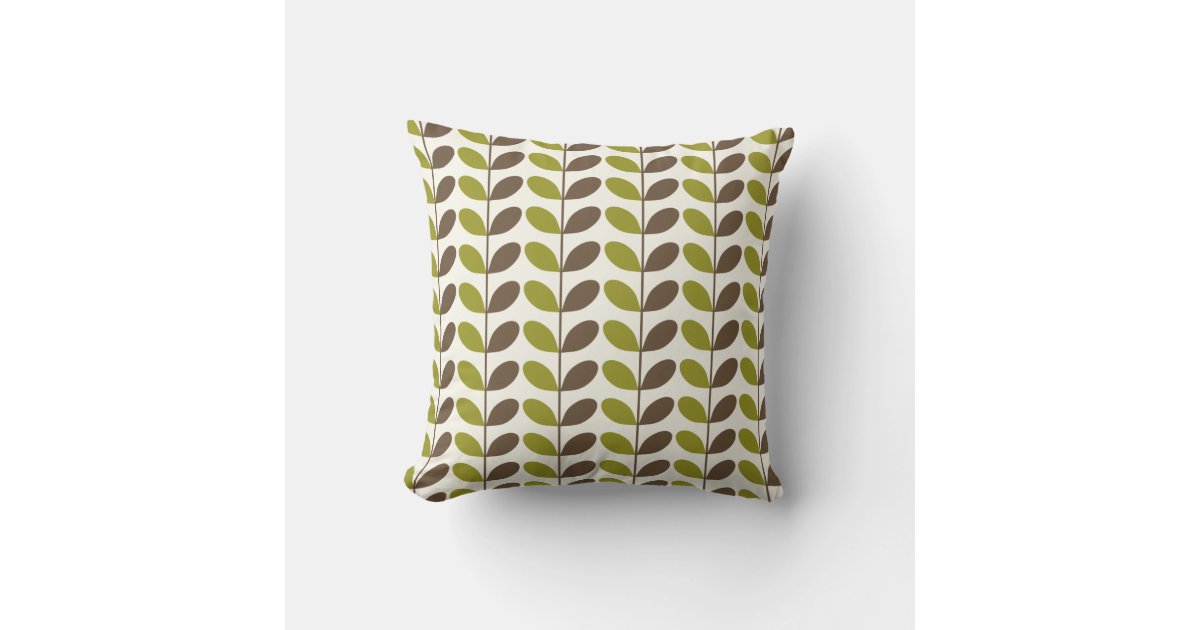 Retro Green Brown Leaf Pattern Throw Pillow | Zazzle