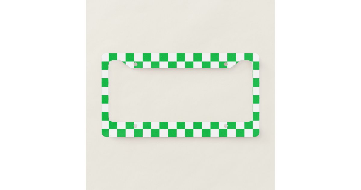 Retro Green Checks Checkerboard Pattern License Plate Frame | Zazzle