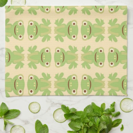 Retro Green Frog Pattern Kitchen Towel | Zazzle