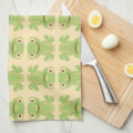 Retro Green Frog Pattern Kitchen Towel | Zazzle