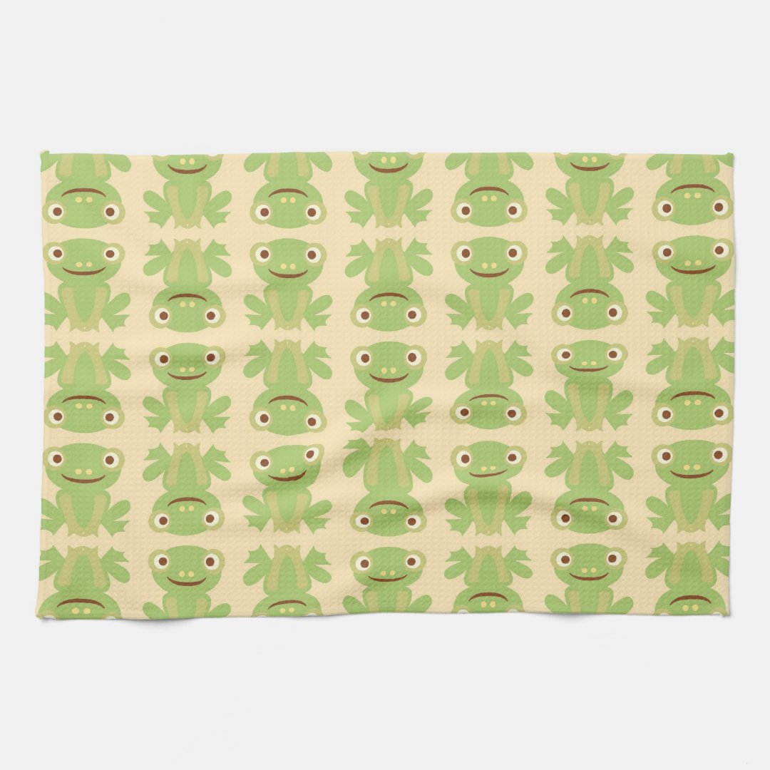 Retro Green Frog Pattern Kitchen Towel | Zazzle