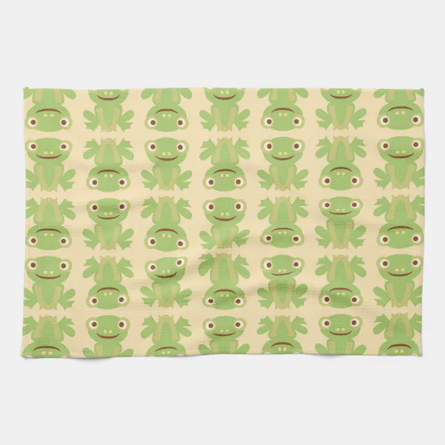 Retro Green Frog Pattern Kitchen Towel | Zazzle