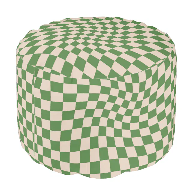 Retro Green Groovy Warped Check Checkered Pouf | Zazzle