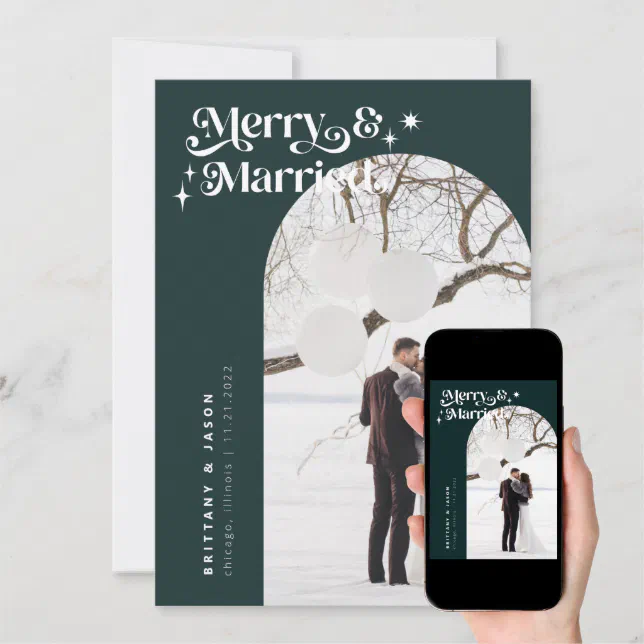 Retro Green Merry & Married Photo Holiday | Zazzle