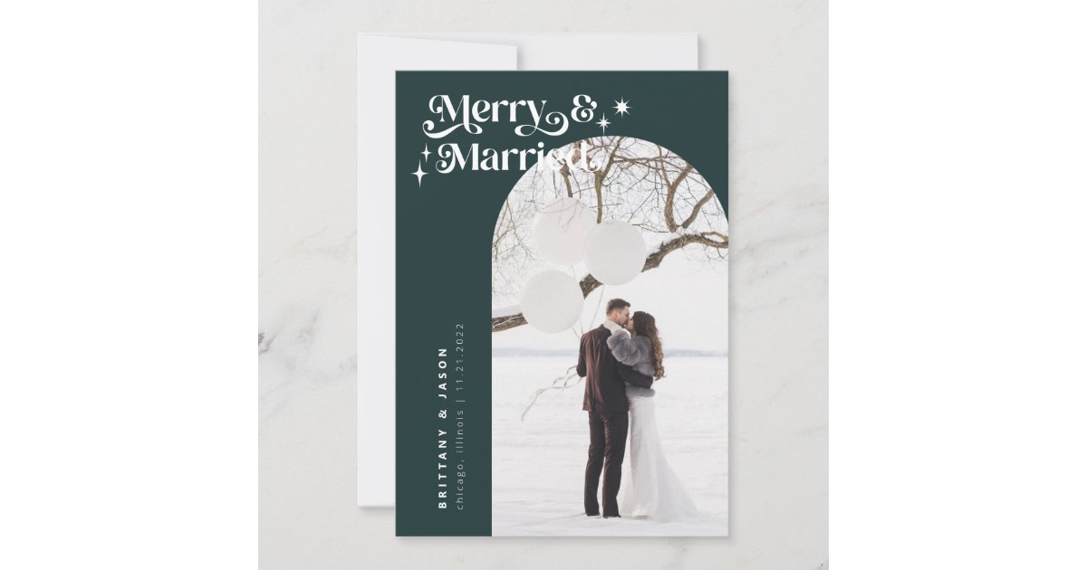 Retro Green Merry & Married Photo Holiday | Zazzle