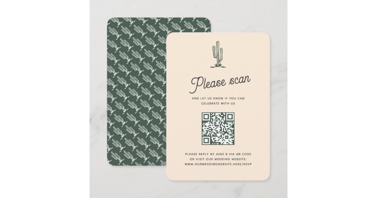 Retro Green Saguaro Cacti Desert Wedding QR Code RSVP Card | Zazzle