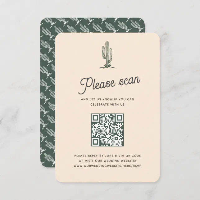 Retro Green Saguaro Cacti Desert Wedding QR Code RSVP Card | Zazzle
